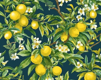 Lemon Seamless Pattern, Floral Pattern, Lemons and Flowers, Green and ...