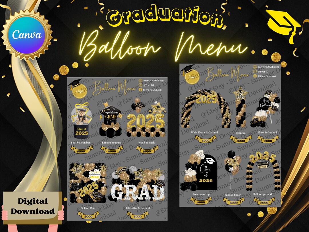 Graduation Balloon Menu, Balloon Backdrop Mockup Pricing Menu, Balloon ...