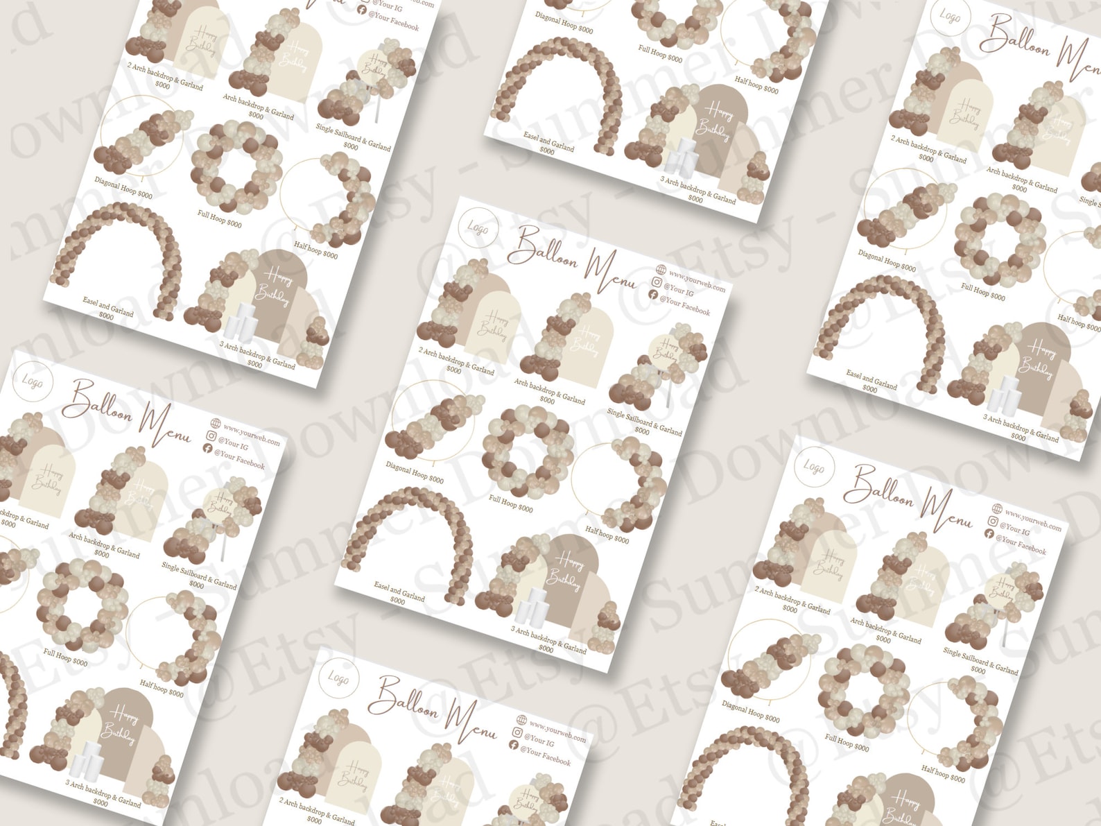 Boho Balloon Menu, Boho Balloon Backdrop Mockup Pricing Menu, Balloon ...