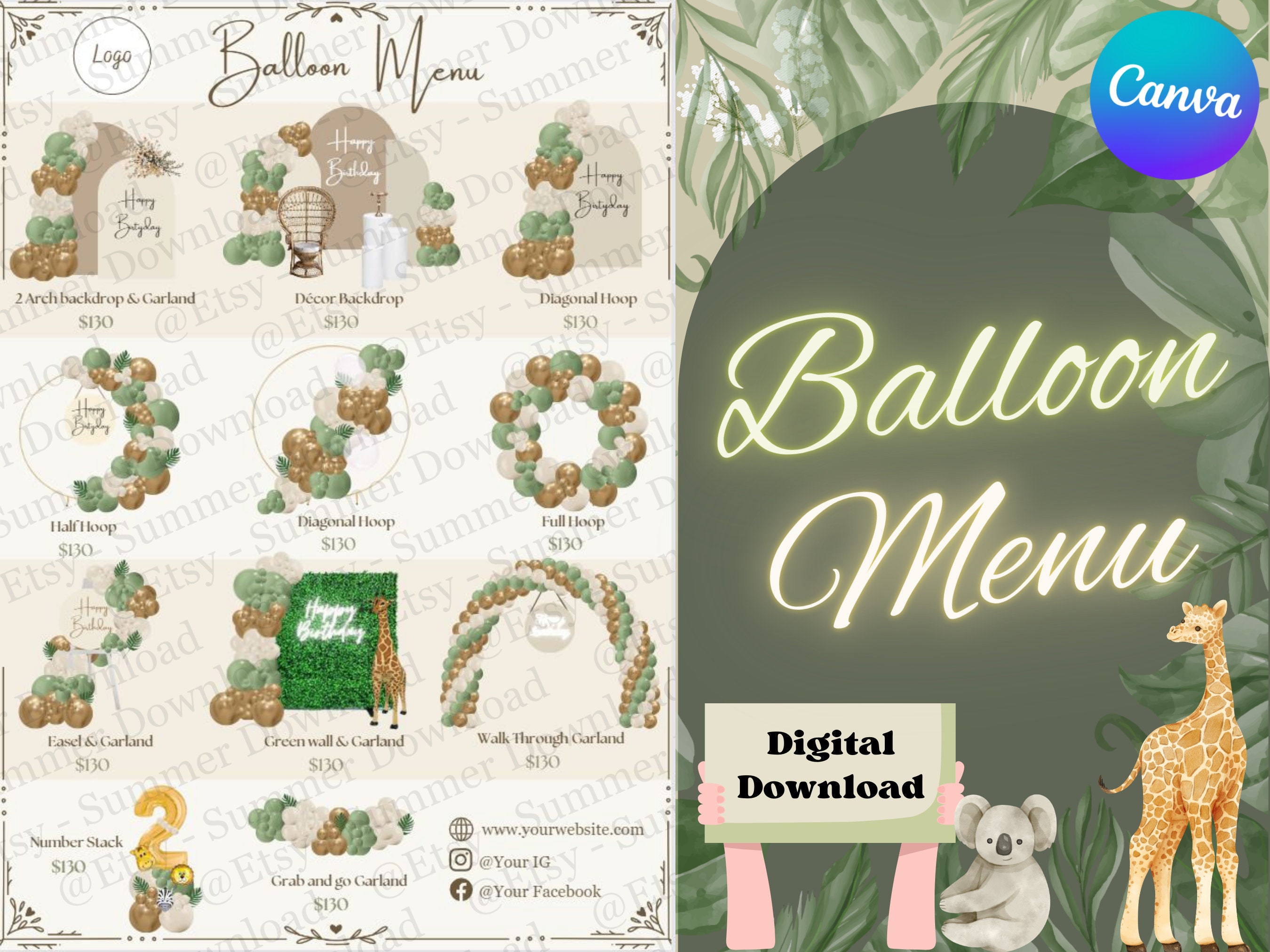 Sage Green Beige Balloon Menu, Balloon Backdrop Mockup Pricing Menu, Balloon Menu Template ...