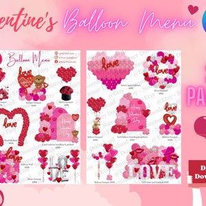 Valentine's Day Balloon Menu Template, Editable Canva Design (digital ...