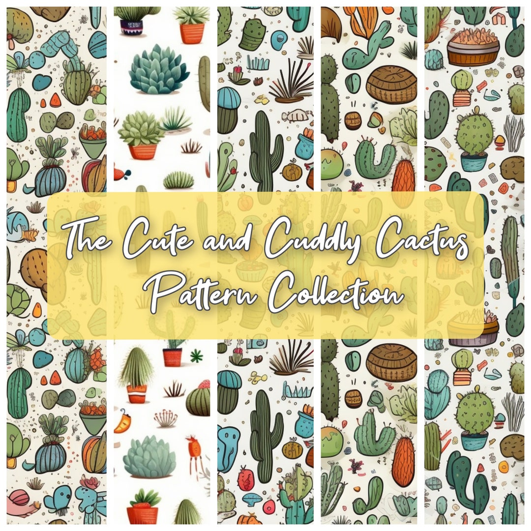 The Cute and Cuddly Cactus Pattern Collection on White Background - Etsy