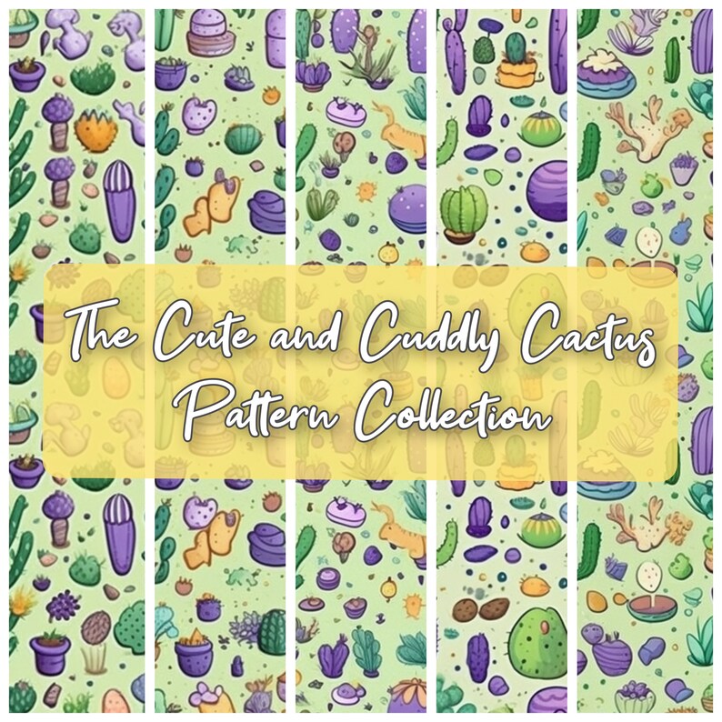 The Cute and Cuddly Cactus Pattern Collection on Green Background - Etsy