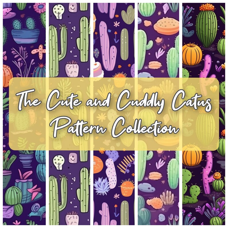 The Cute and Cuddly Cactus Pattern Collection on Purple Background - Etsy
