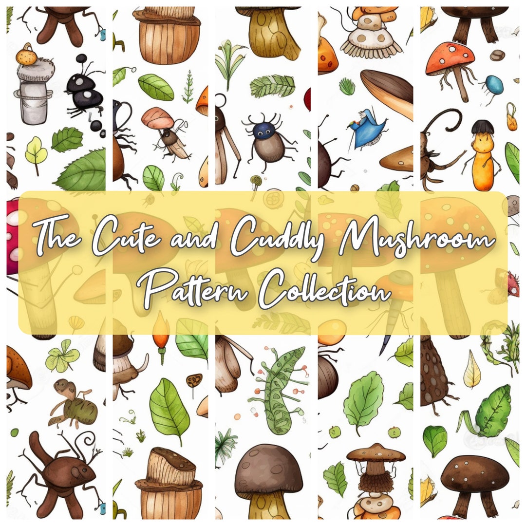 The Cute and Cuddly Mushroom Pattern Collection on White Background - Etsy