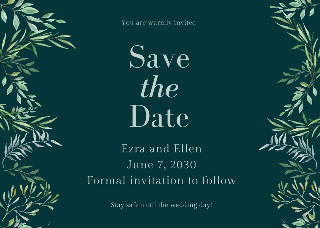 Greenery Save the Date - Elegant Greenery Design - Customisable Digital ...