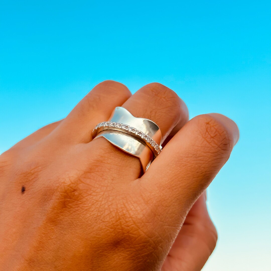 Diamond Eternity Band Spinner Ring for Women, Diamond Fidget Spinner ...