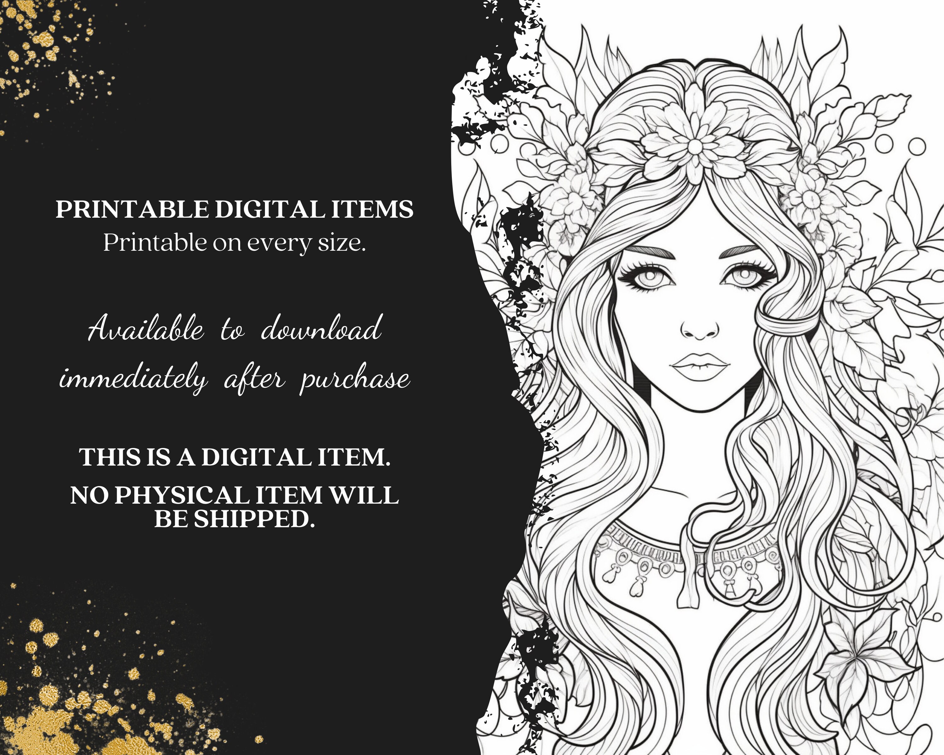 Boho Girl Coloring Pages 50 Pages Instant SVG Download Premium Adults ...
