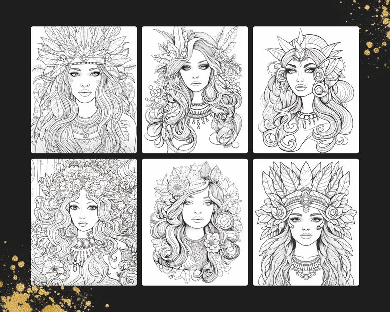Boho Girl Coloring Pages 50 Pages Instant SVG Download - Etsy