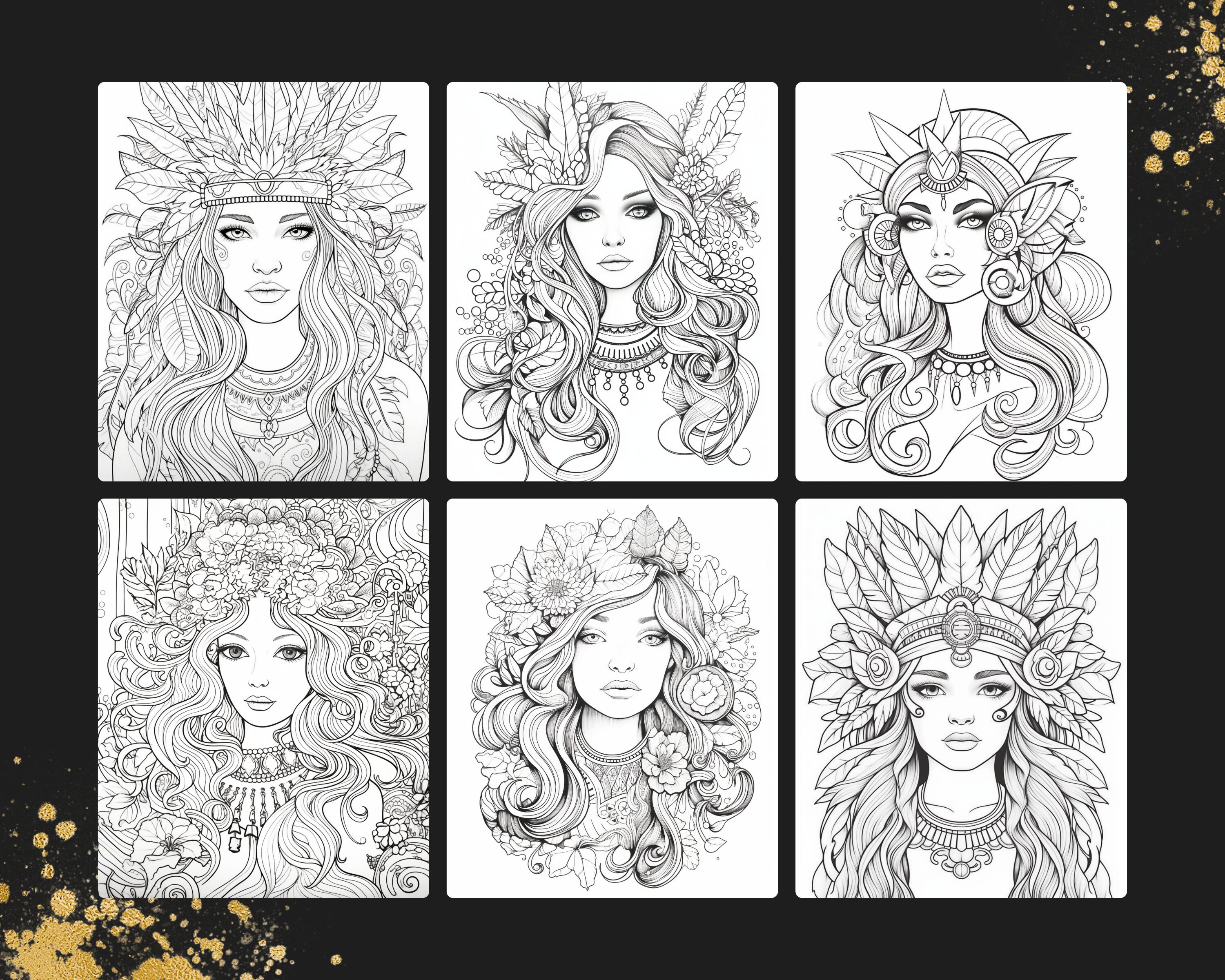 Boho Girl Coloring Pages 50 Pages Instant SVG Download Premium Adults ...