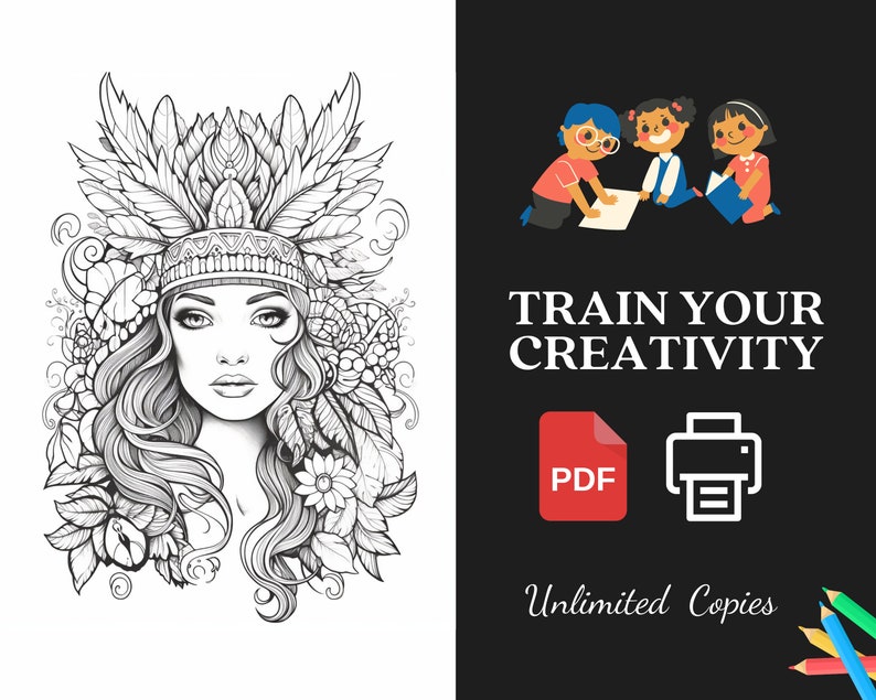 Boho Girl Coloring Pages 50 Pages Instant SVG Download - Etsy