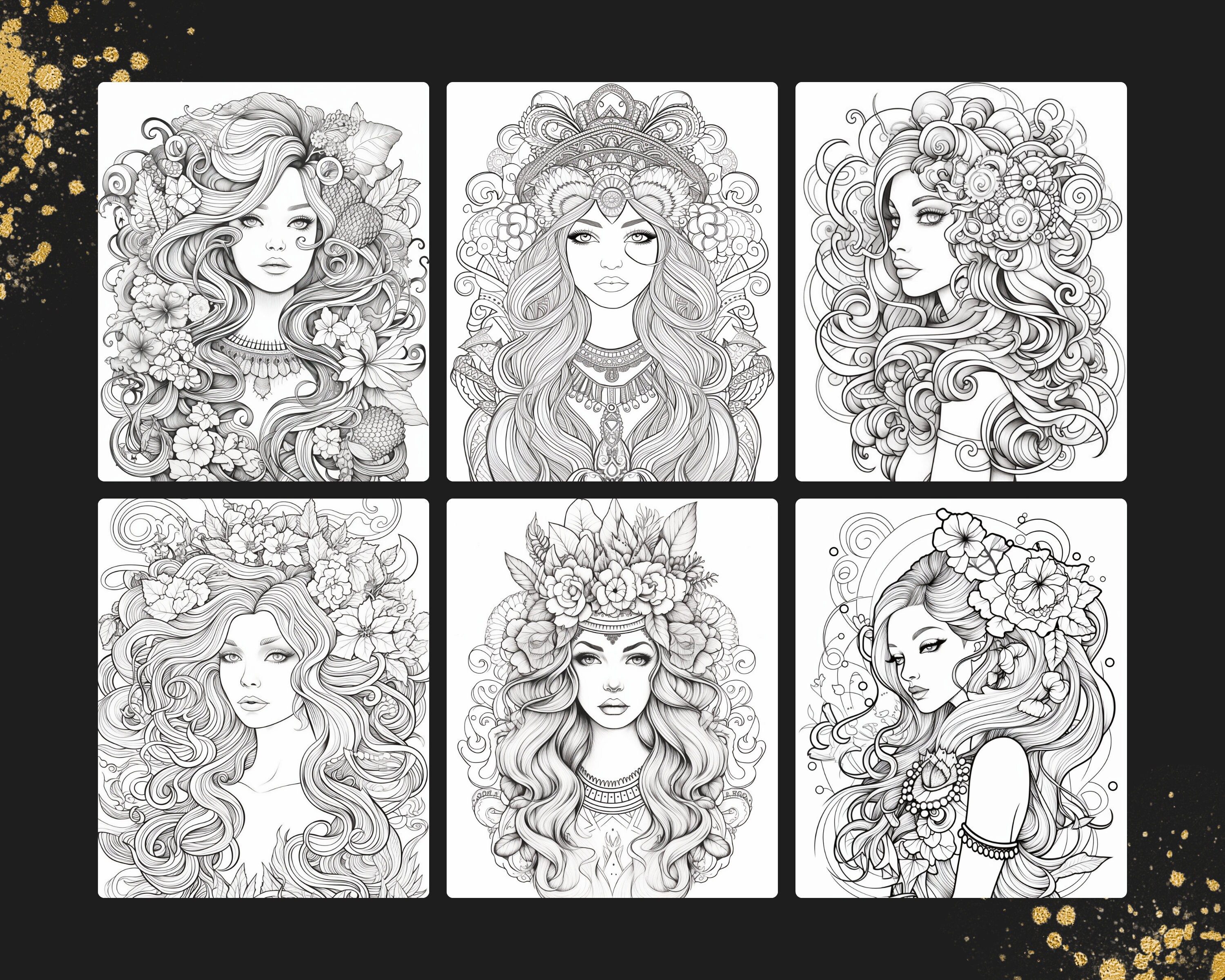 Boho Girl Coloring Pages 50 Pages Instant SVG Download Premium Adults ...