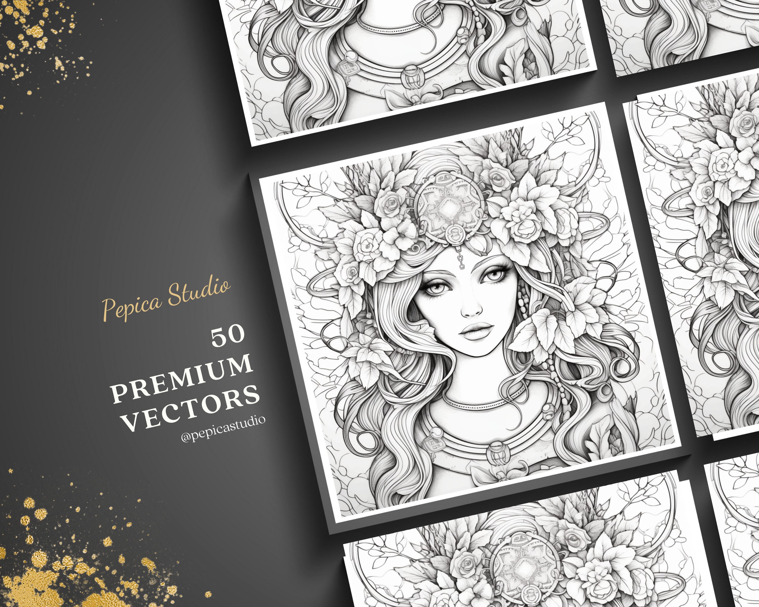 Boho Girl Coloring Pages 50 Pages Instant SVG Download Premium Adults ...