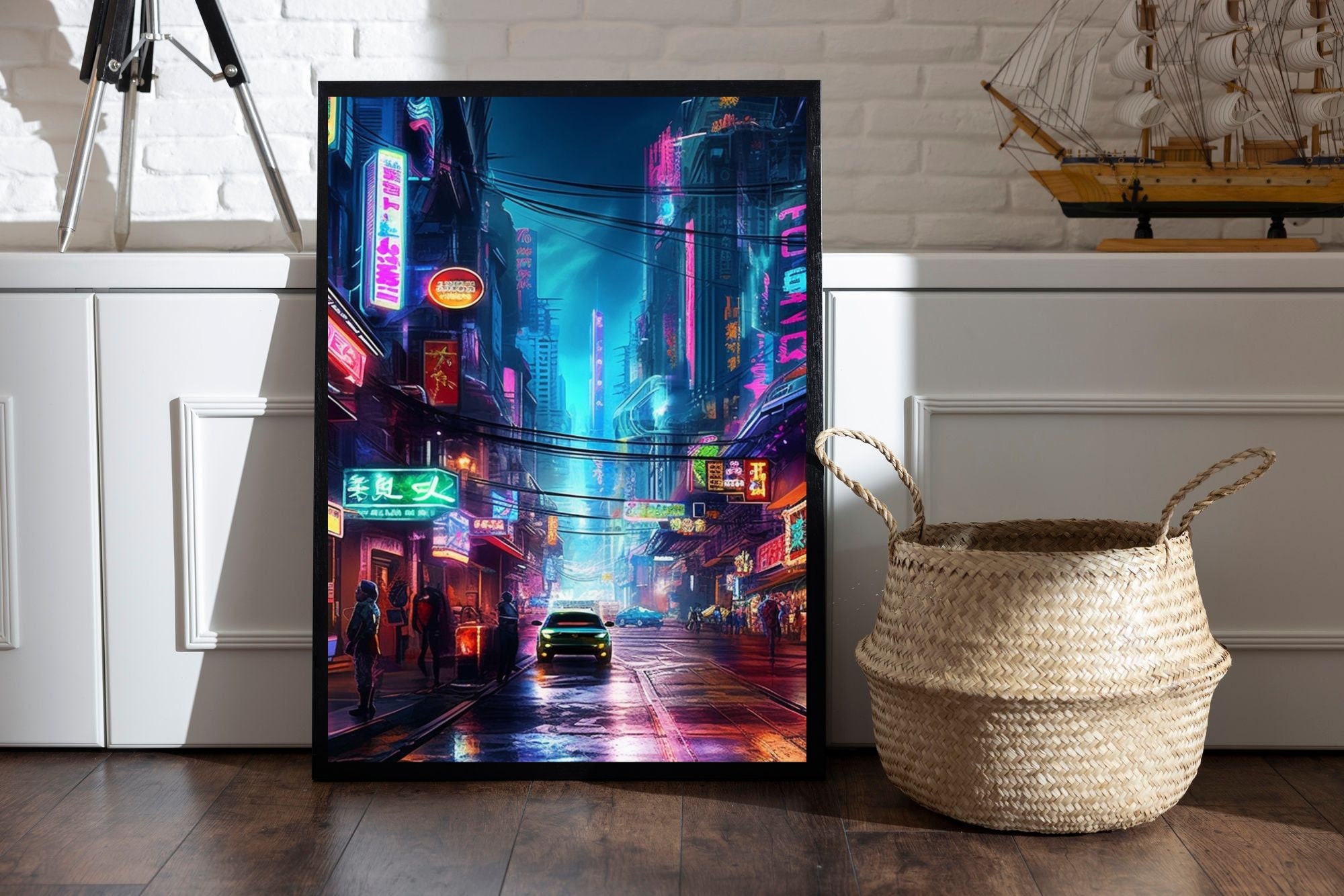 Cyberpunk City Poster, Neo Futuristic Wall Art, Rolled Canvas Print ...