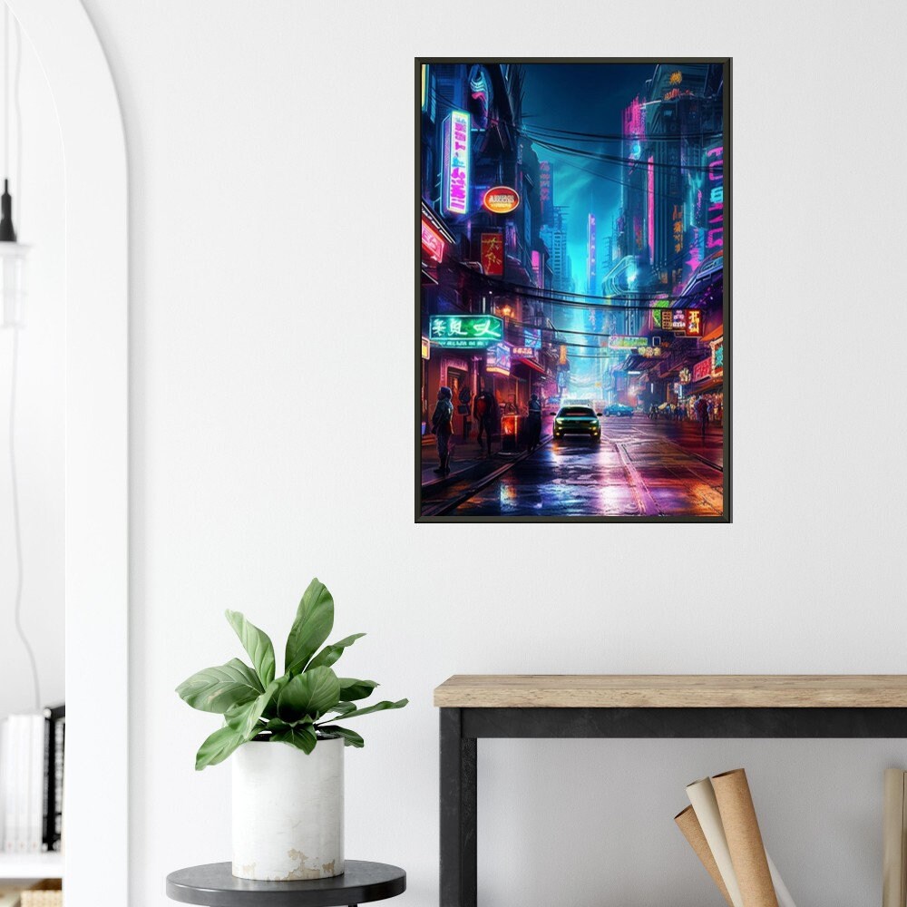 Cyberpunk City Poster, Neo Futuristic Wall Art, Rolled Canvas Print ...