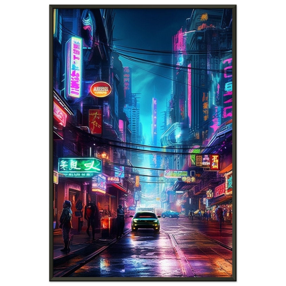 Cyberpunk City Poster, Neo Futuristic Wall Art, Rolled Canvas Print ...