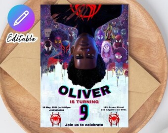 Spider-man: Across the Spider-verse Birthday Invitation Spiderman Movie ...