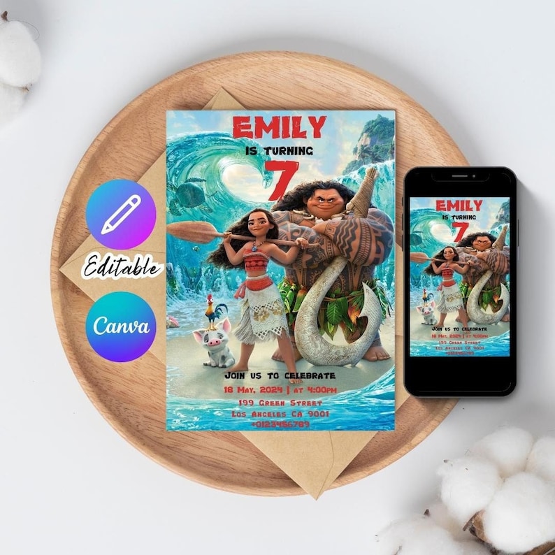 Editable Moana Birthday Invitation Moana Birthday Invite - Etsy
