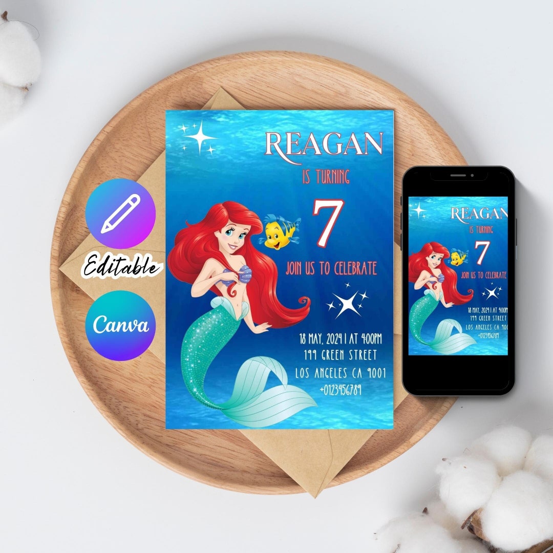 Editable Little Mermaid Birthday Invitation Template, the Little ...