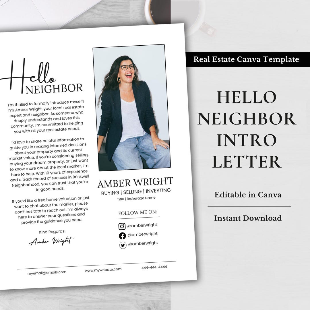 Hello Neighbor Introduction Flyer for Realtors, Hello Neighbor Letter ...