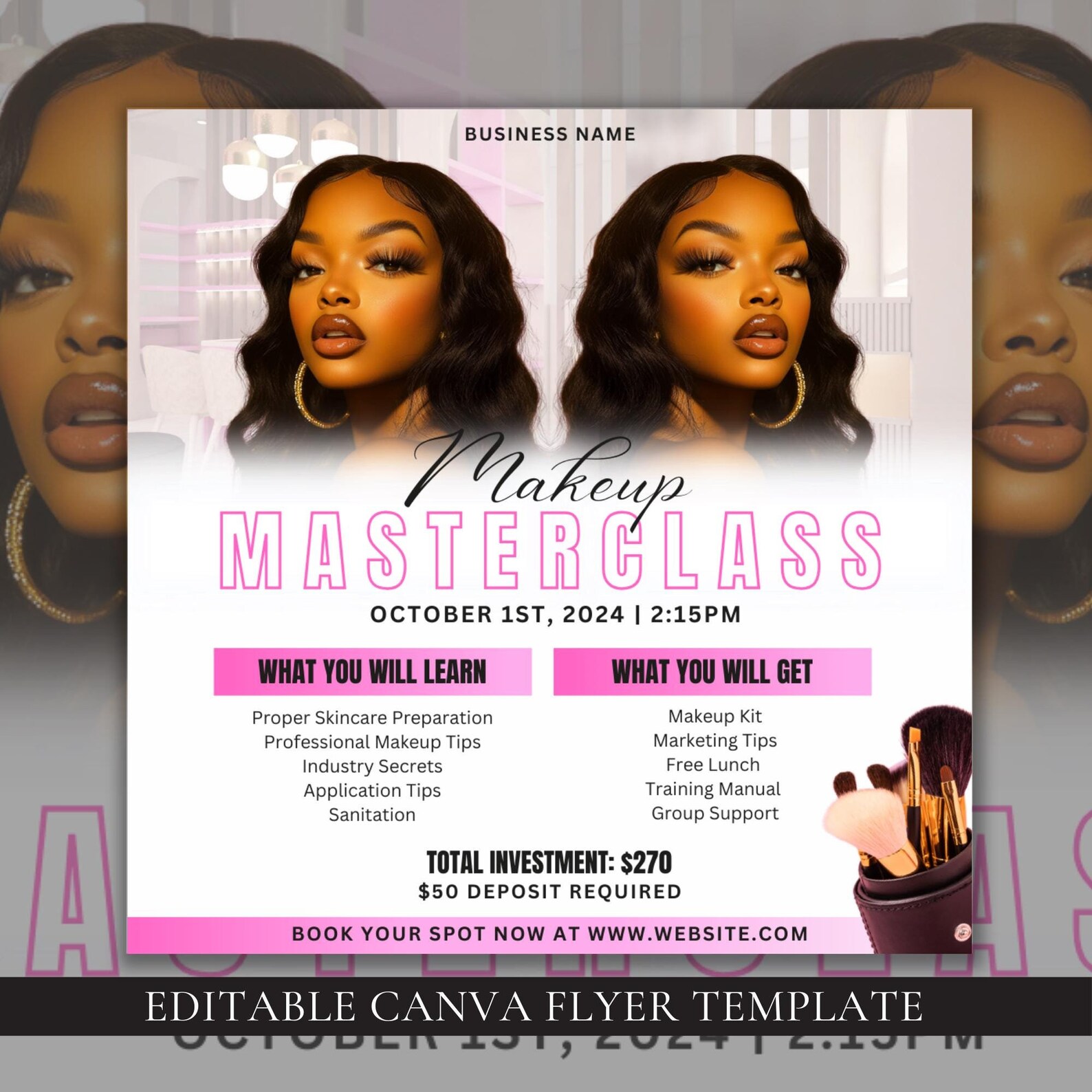 Makeup Class Flyer, Makeup Course Flyer Template, Beauty Masterclass ...