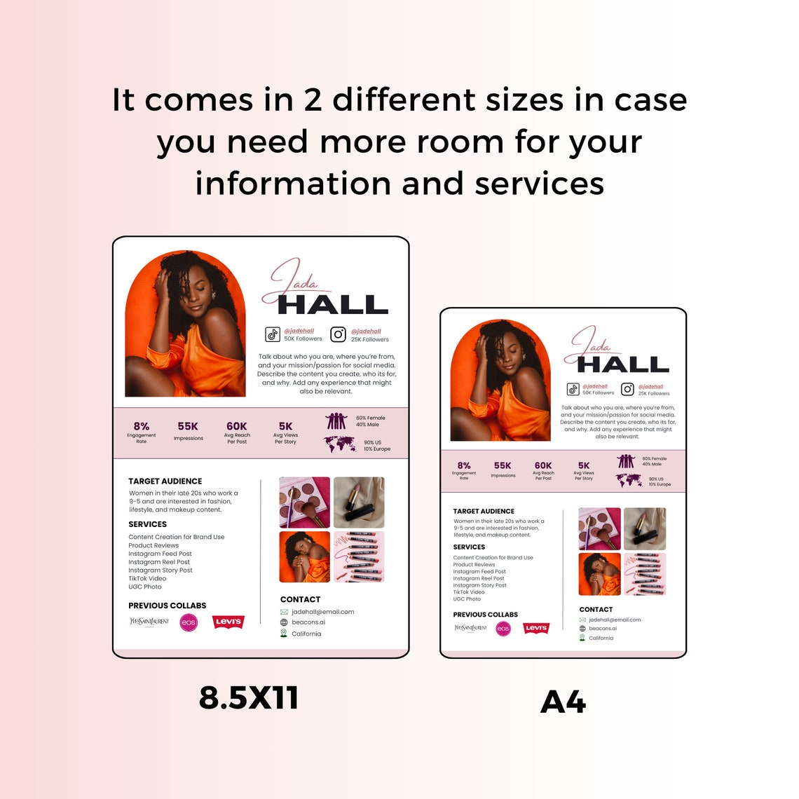 Influencer Media Kit Template: Rate Card, Social Media, Content Creator ...