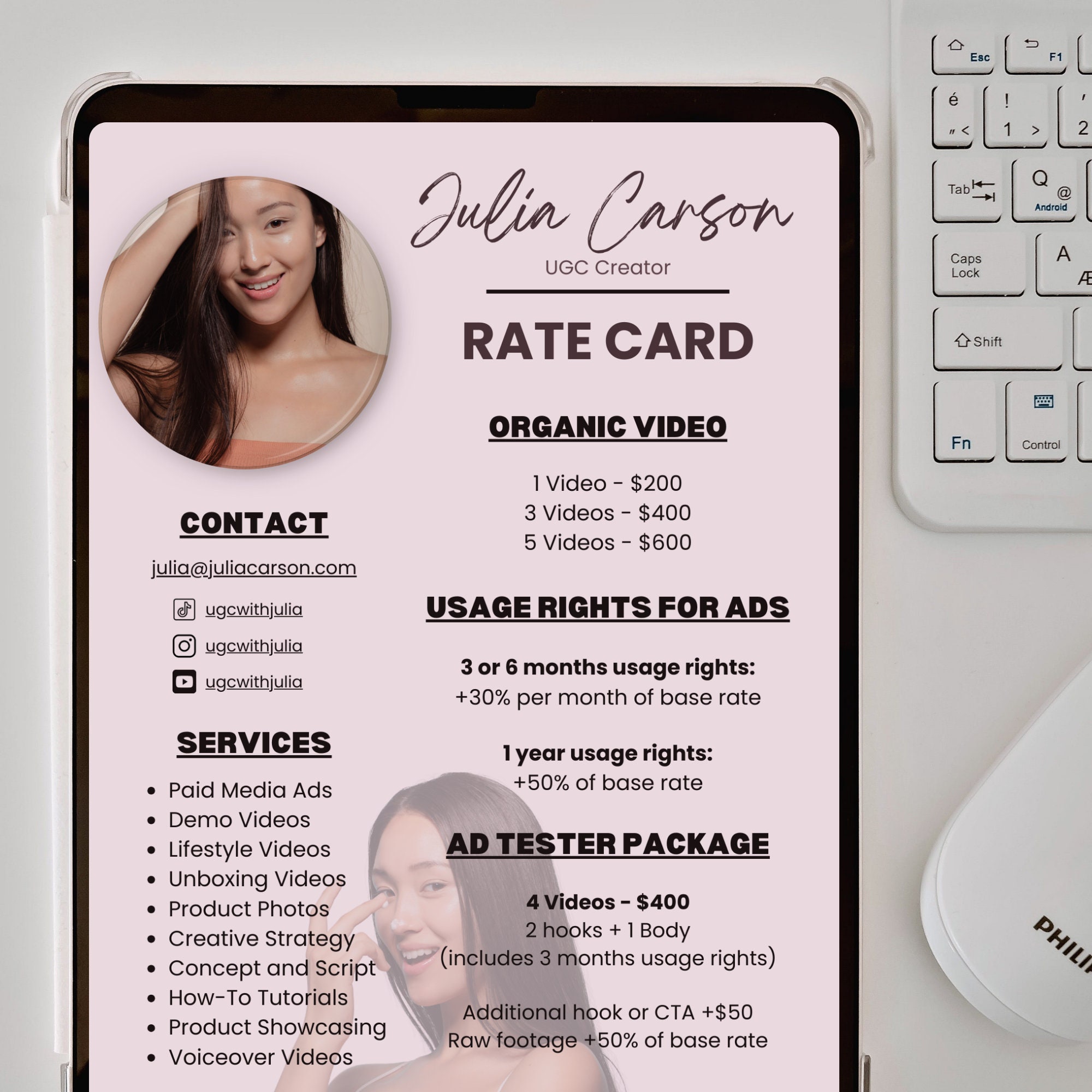 Pink Influencer Rate Card | Rate Sheet | UGC Creator Price List | Price ...