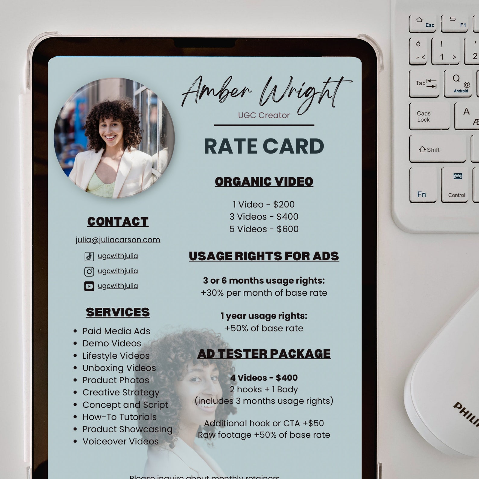 1 Page Rate Card Price List Template UGC Creator Price List Template ...