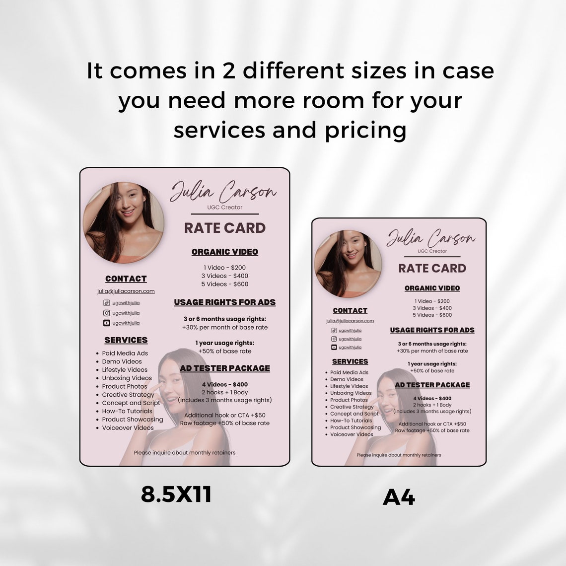 Pink Influencer Rate Card | Rate Sheet | UGC Creator Price List | Price ...