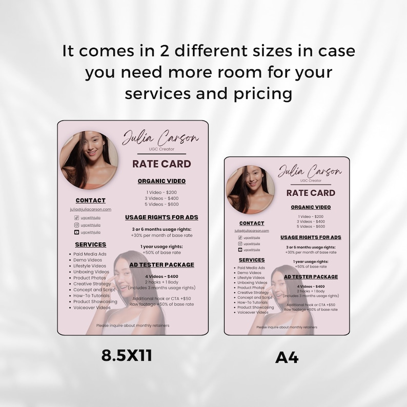 Pink Influencer Rate Card | Rate Sheet | UGC Creator Price List | Price ...