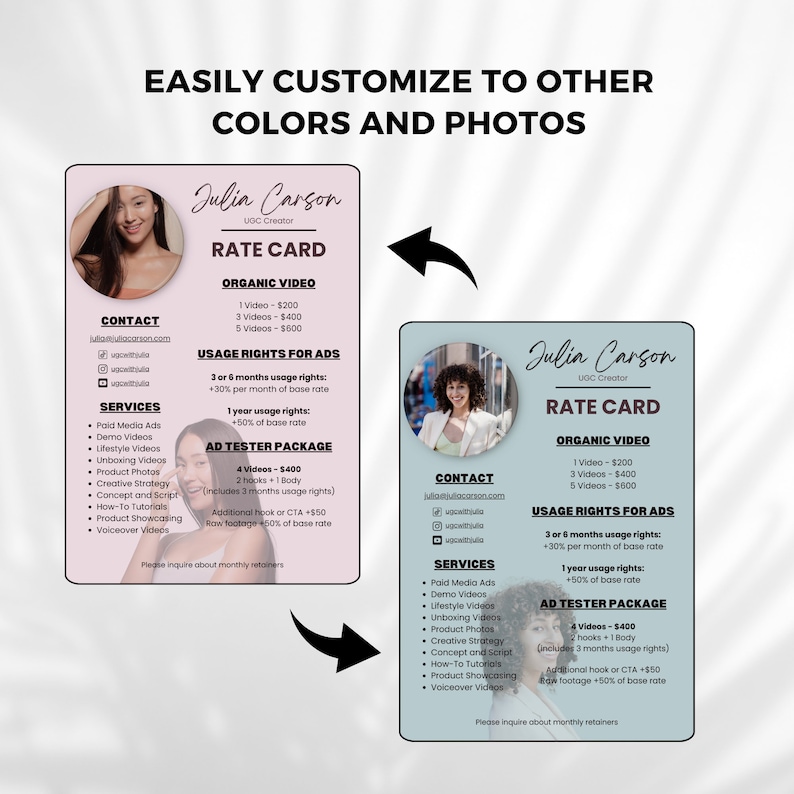 Pink Influencer Rate Card | Rate Sheet | UGC Creator Price List | Price ...