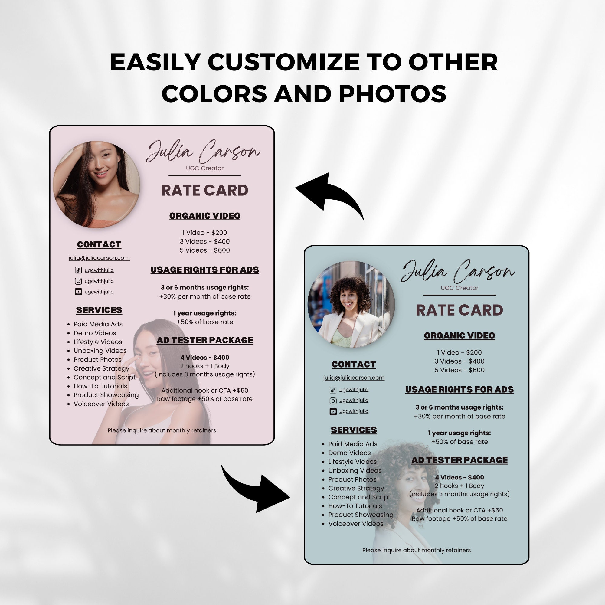 Pink Influencer Rate Card | Rate Sheet | UGC Creator Price List | Price ...