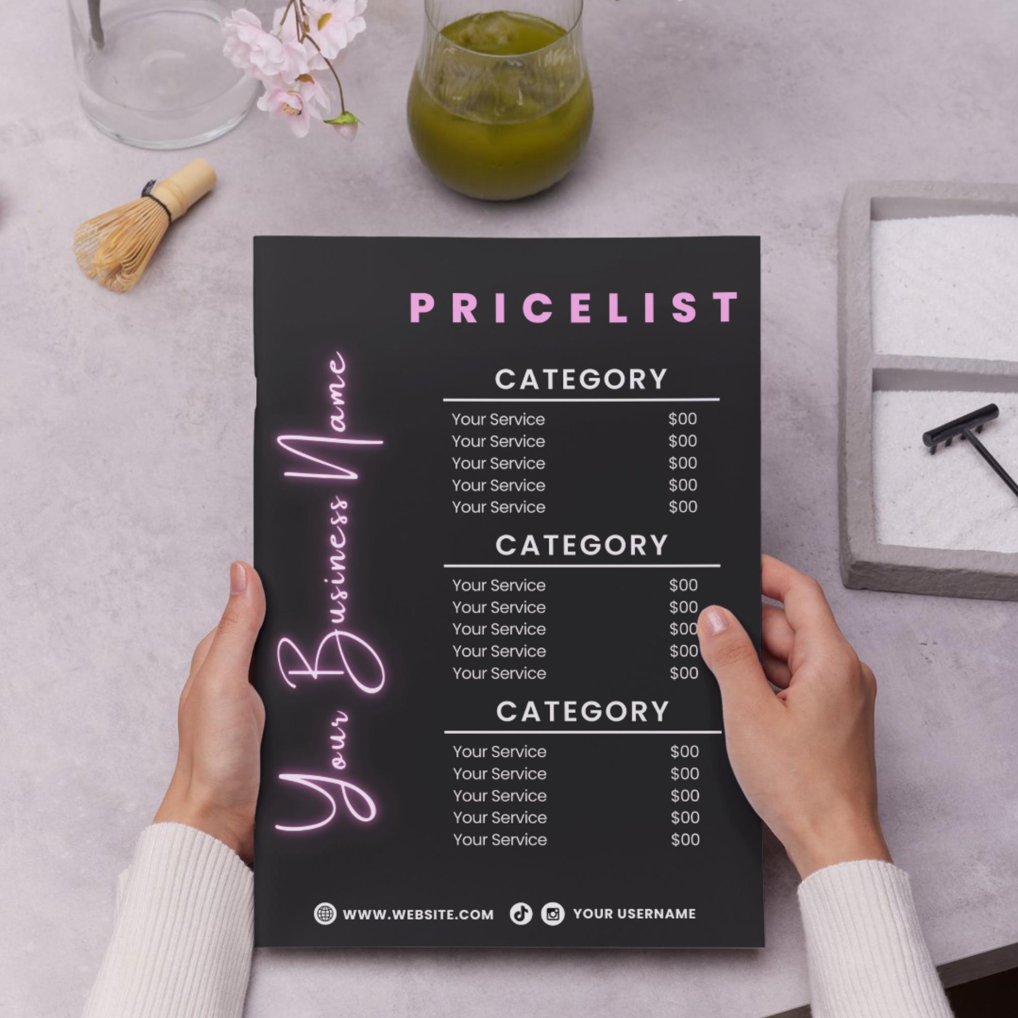 Pricing Menu Design Template, Pricing Guide, Small Business Form ...