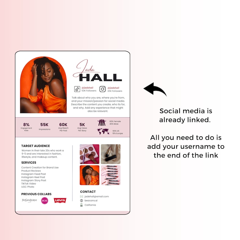 Influencer Media Kit, 1 Page Media Kit, Media Kit Template, Content Creator, Single Page Media ...