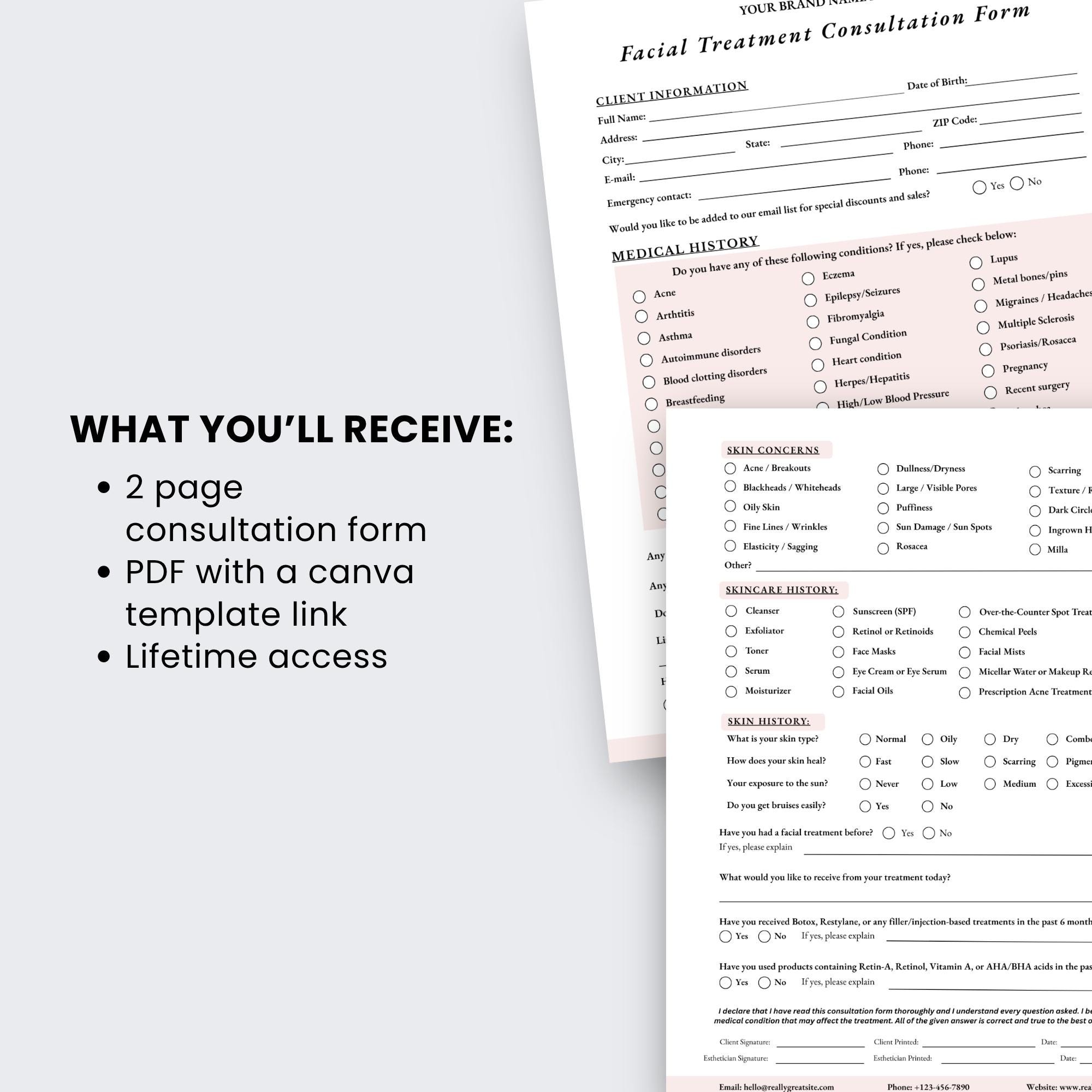 Esthetician Client Intake Skincare Form: Luxury Facial Consultation ...