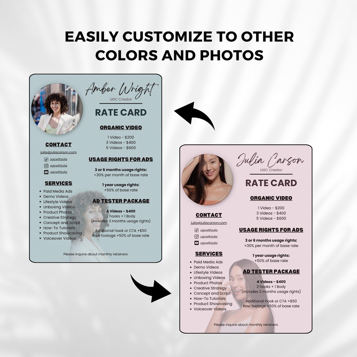 1 Page Rate Card Price List Template UGC Creator Price List Template ...