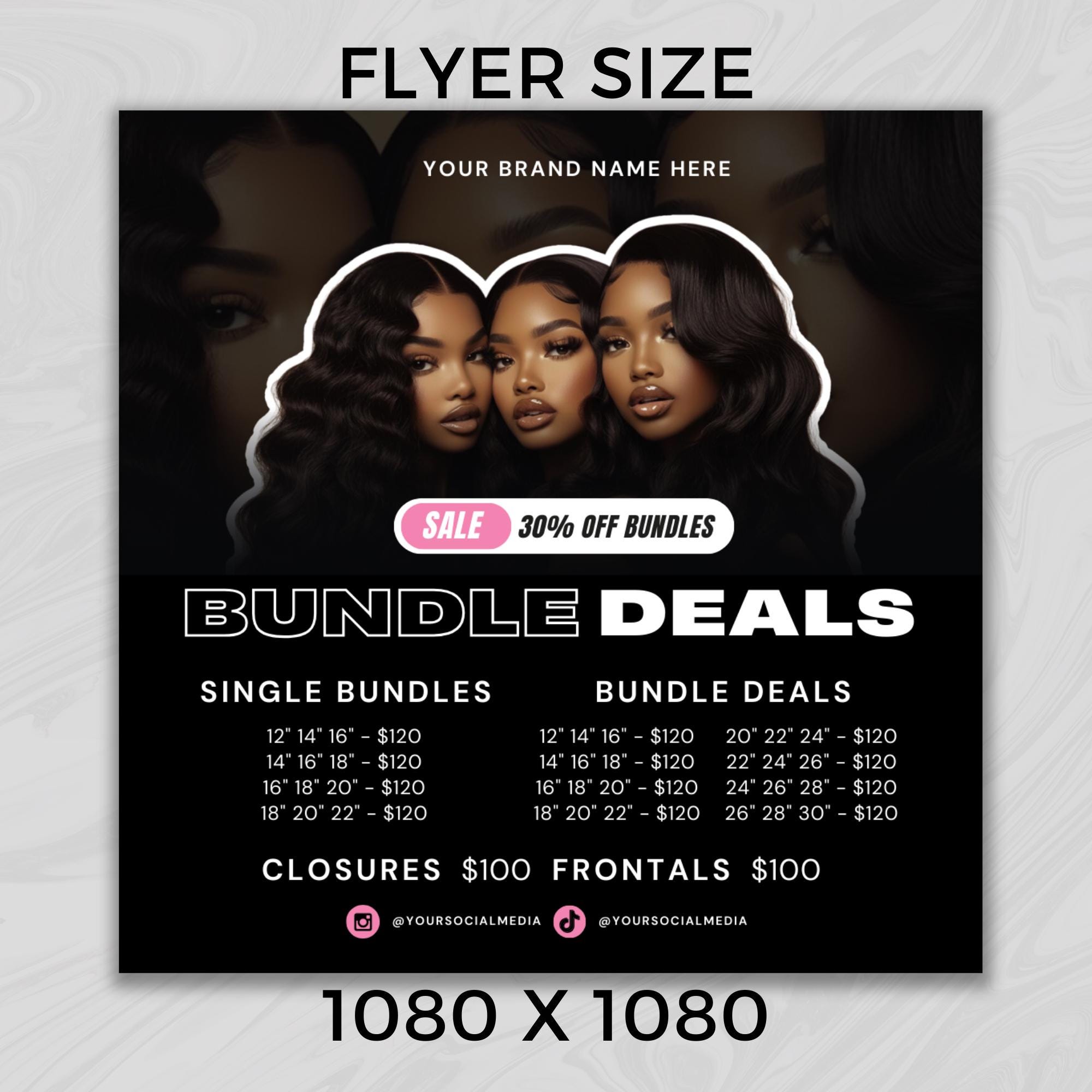 Bundle Deal Flyer, Hair Extension Price List, Hair Bundles Flyer, Price ...
