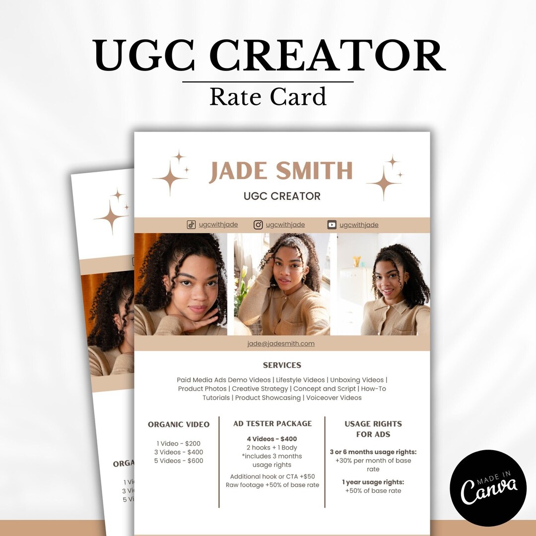 UGC Creator Rate Card UGC Canva Template Rate Sheet UGC Creator Price ...