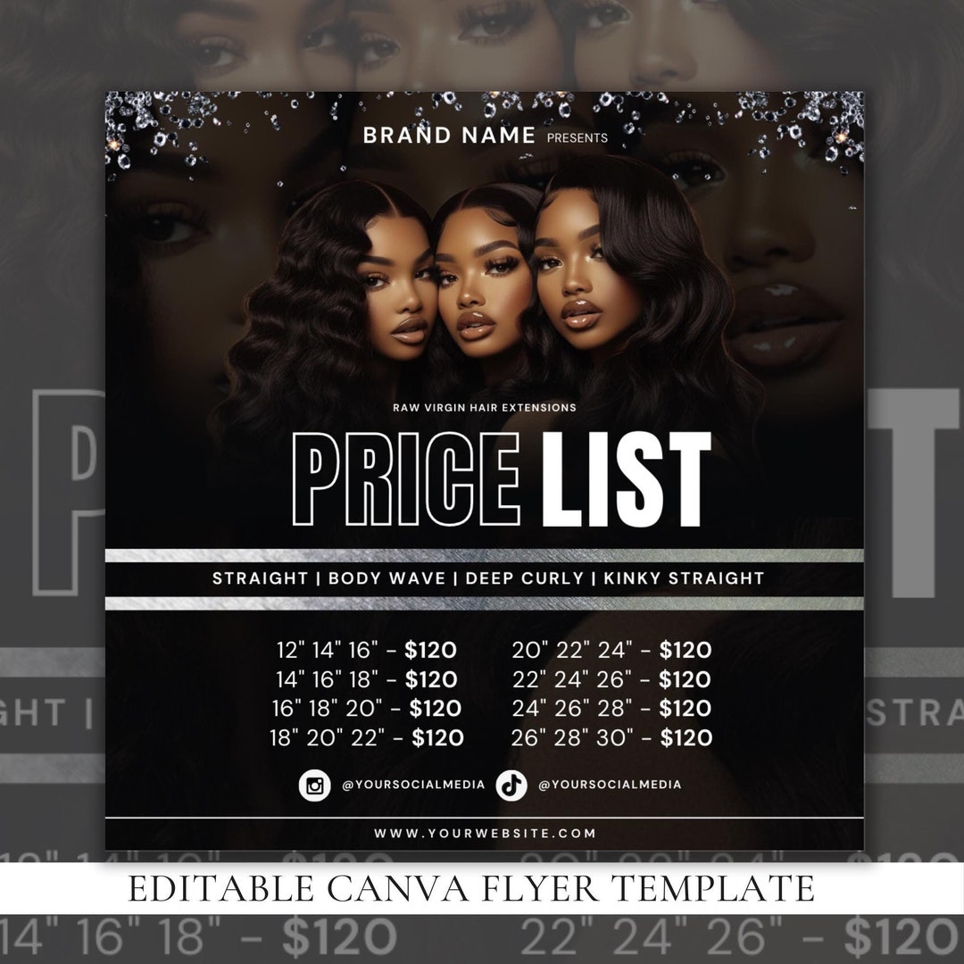 Hair Salon Price List Flyer: Customizable Canva Template (digital ...