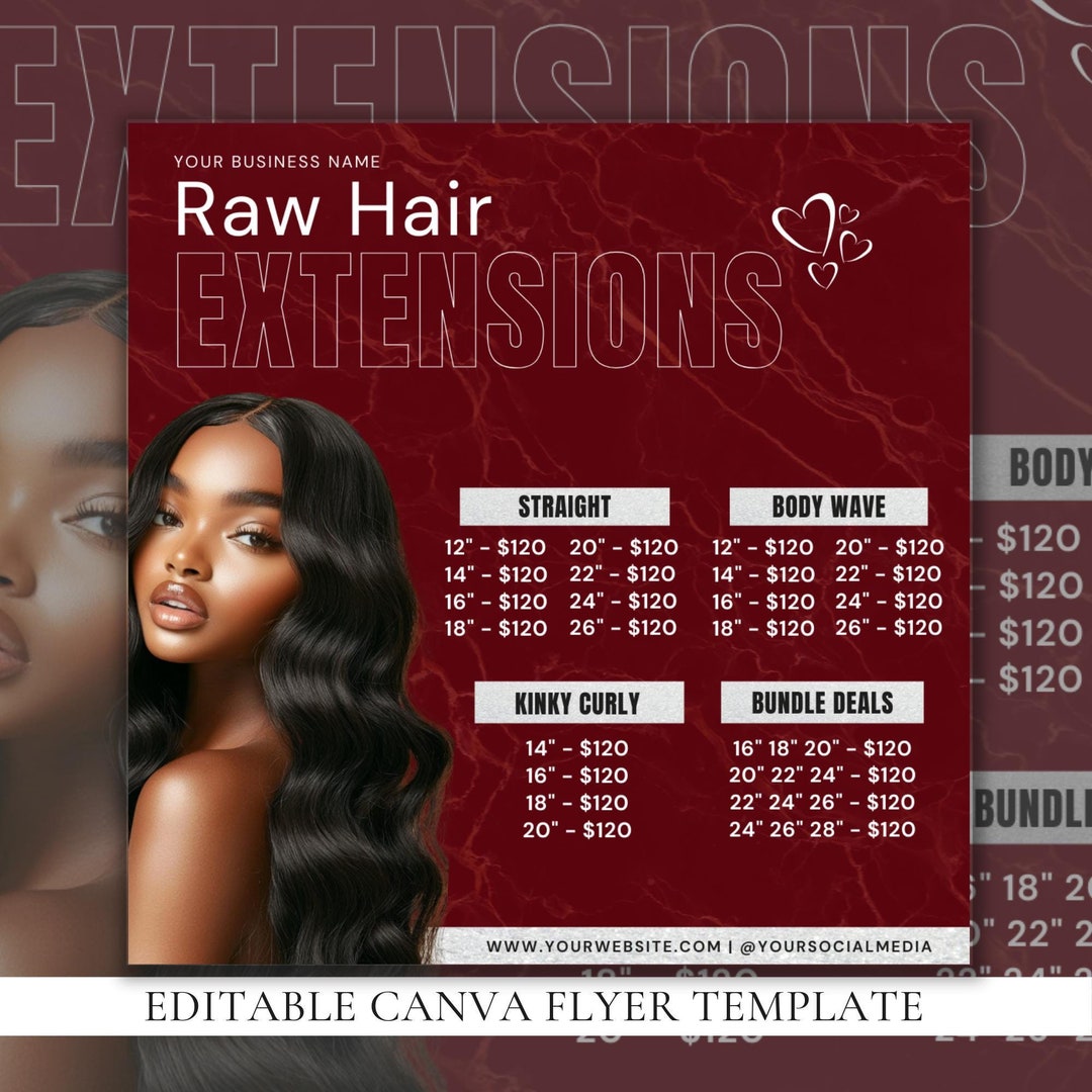 DIY Hair Price List Flyer, Hair Extensions, Wig Install Flyer, Hair ...