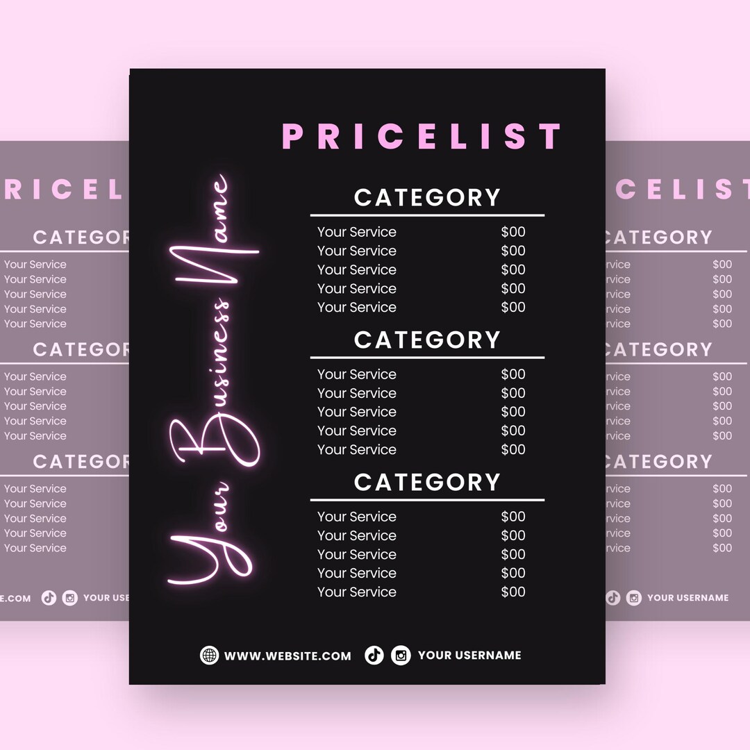 Pricing Menu Design Template, Pricing Guide, Small Business Form ...