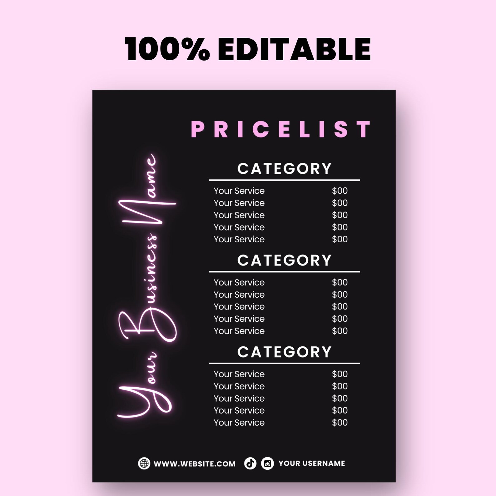 Pricing Menu Design Template, Pricing Guide, Small Business Form ...