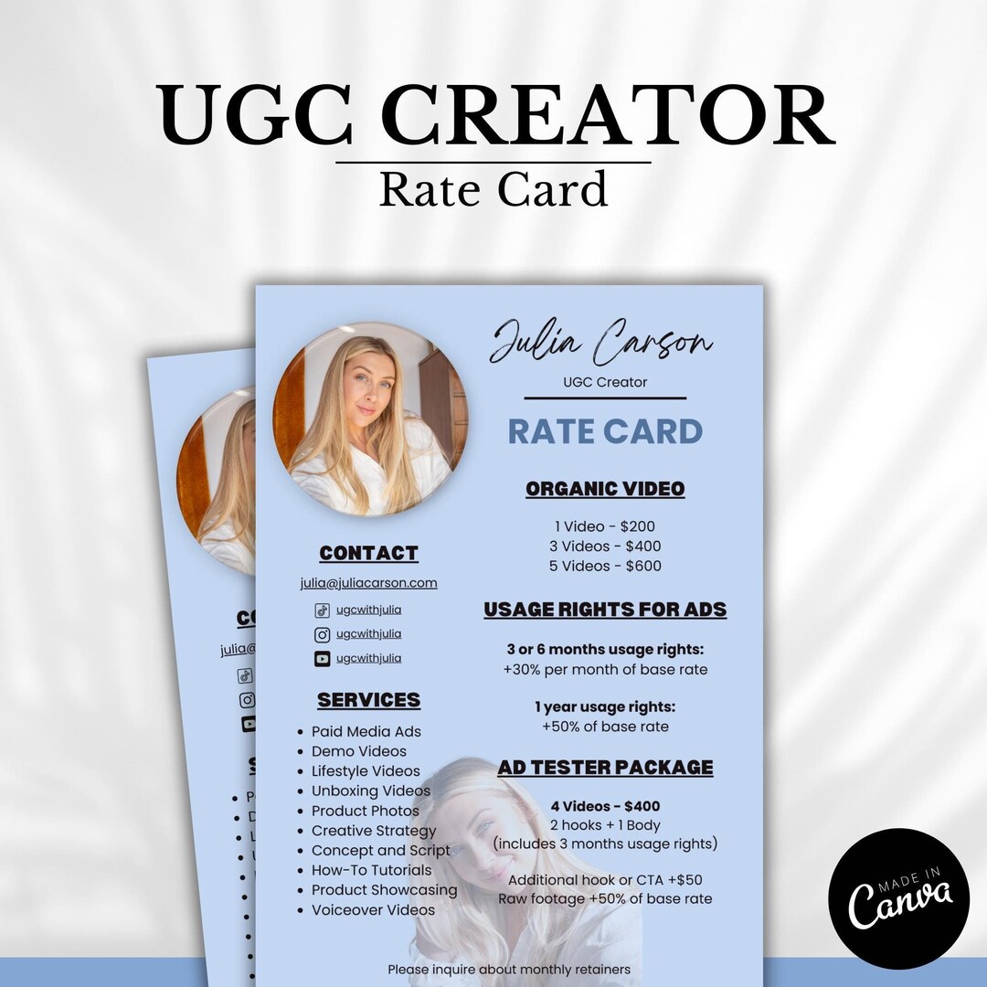 UGC Rate Card | Price List Template | UGC Creator Price List Template ...