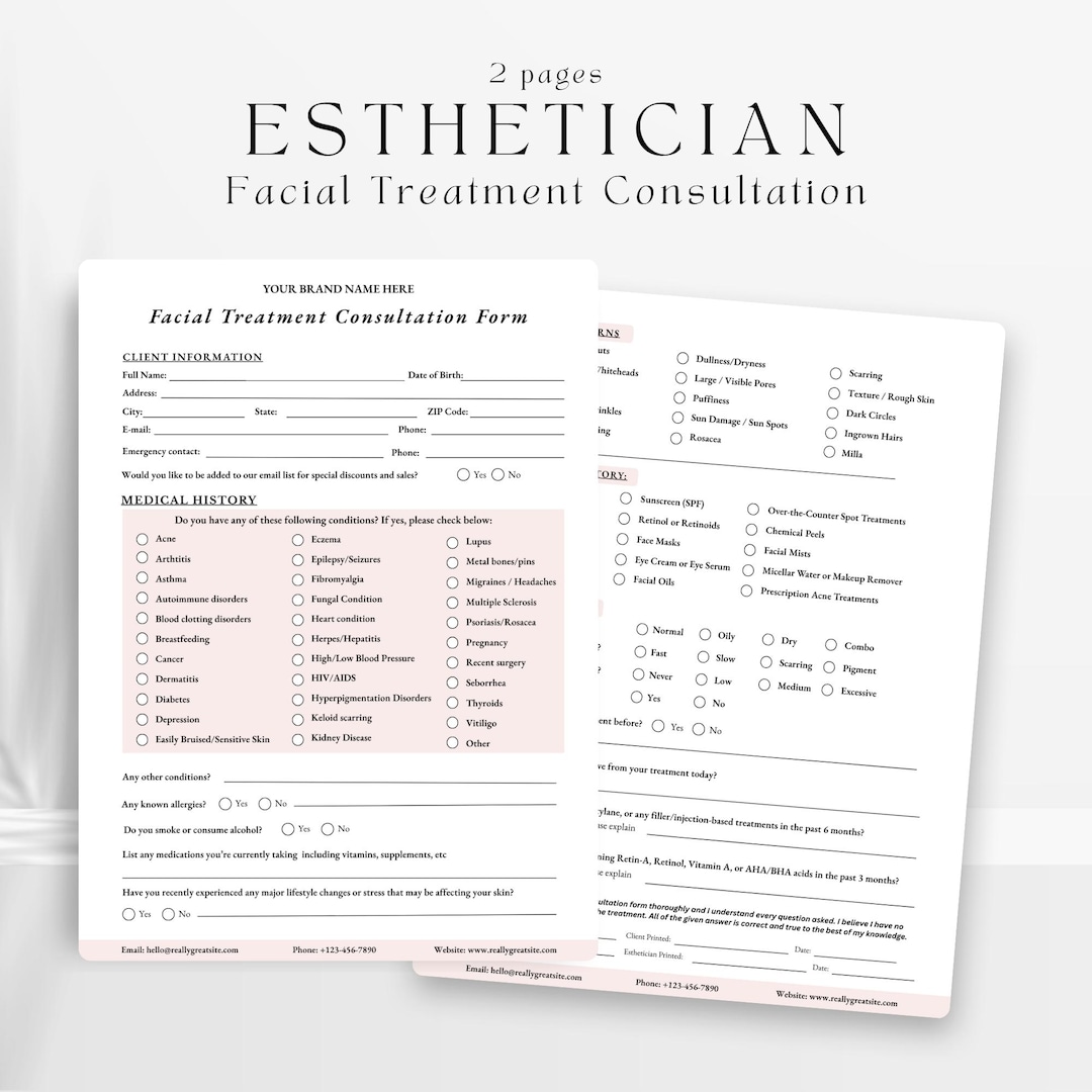 Esthetician Client Intake Skincare Form: Luxury Facial Consultation ...