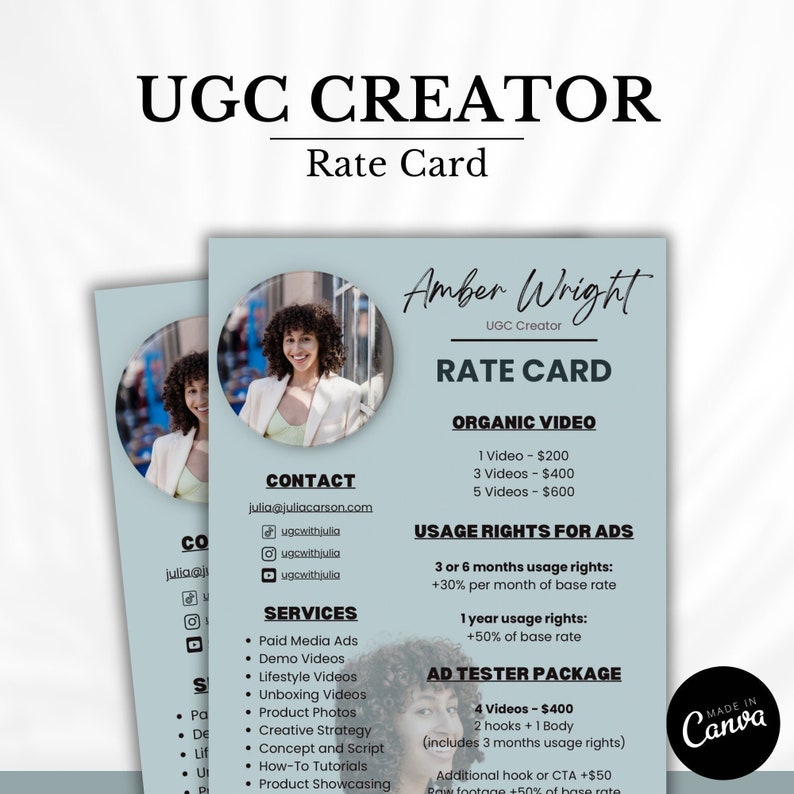1 Page Rate Card Price List Template UGC Creator Price List Template ...