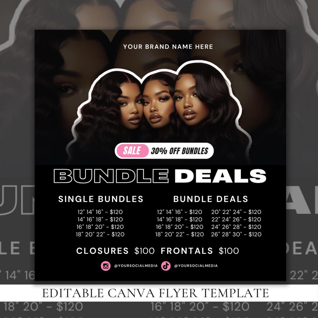 Bundle Deal Flyer, Hair Extension Price List, Hair Bundles Flyer, Price ...