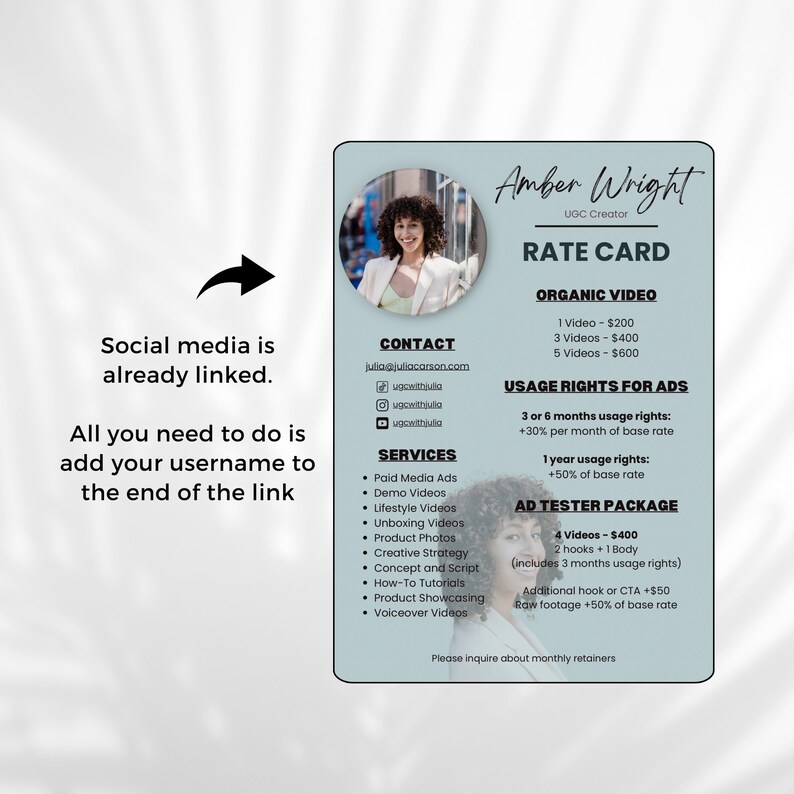 1 Page Rate Card Price List Template UGC Creator Price List Template ...