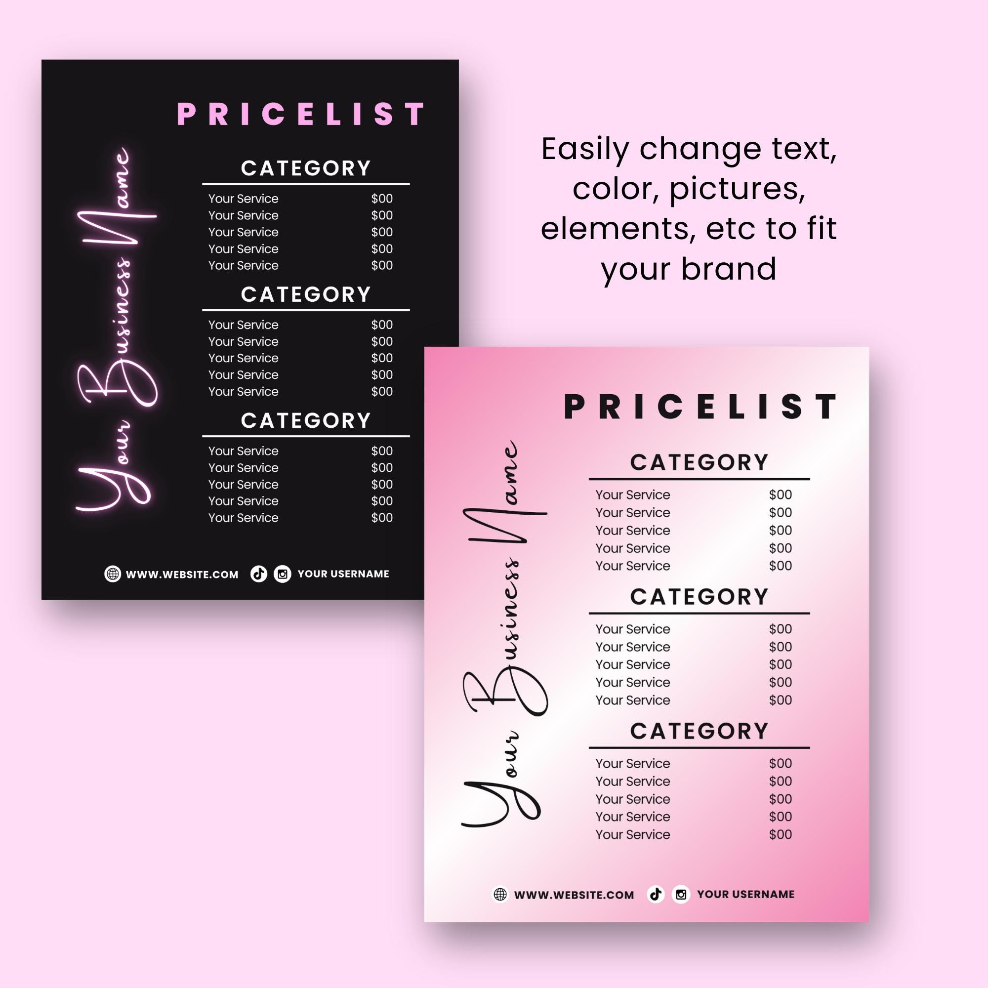 Pricing Menu Design Template, Pricing Guide, Small Business Form ...