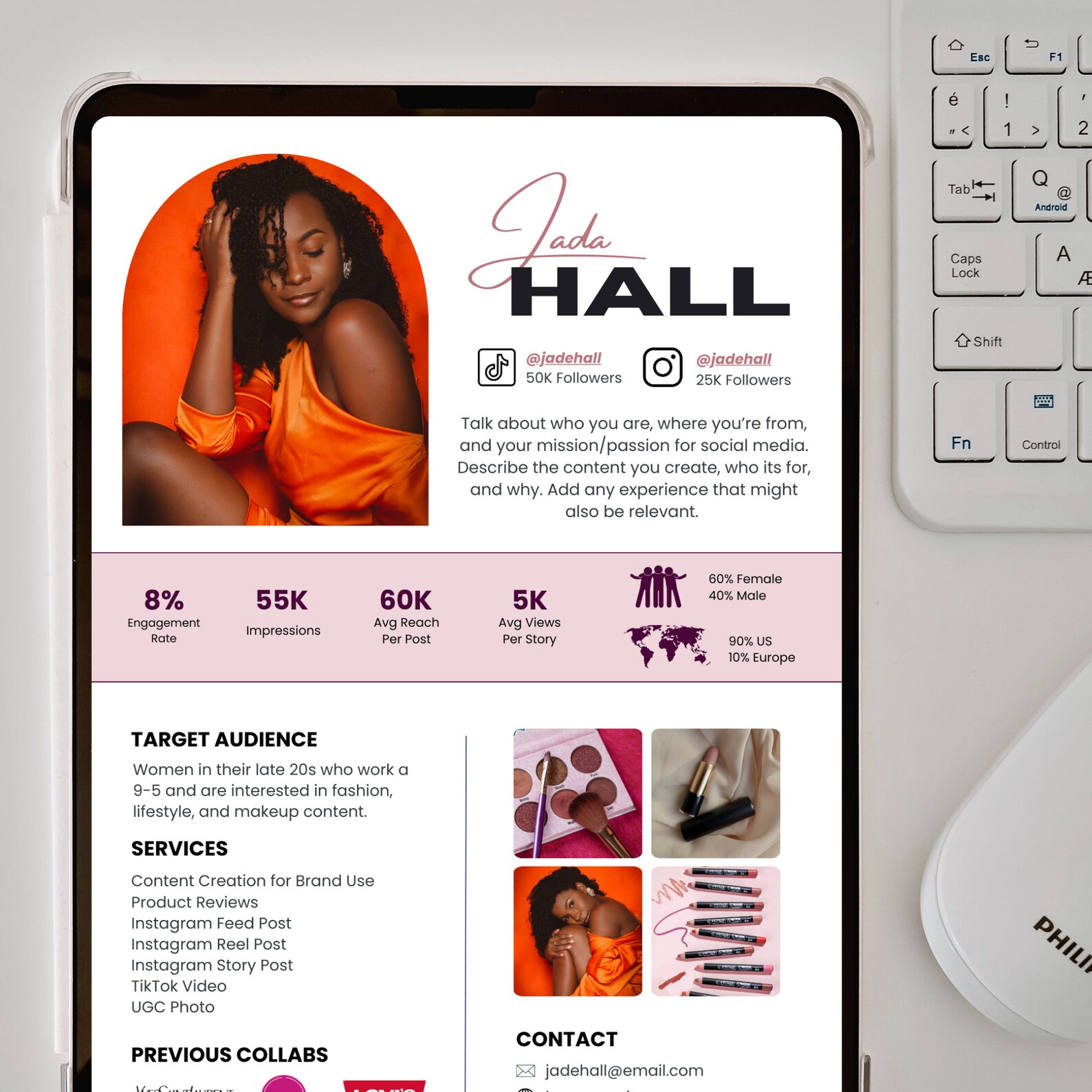 Influencer Media Kit, 1 Page Media Kit, Media Kit Template, Content Creator, Single Page Media ...