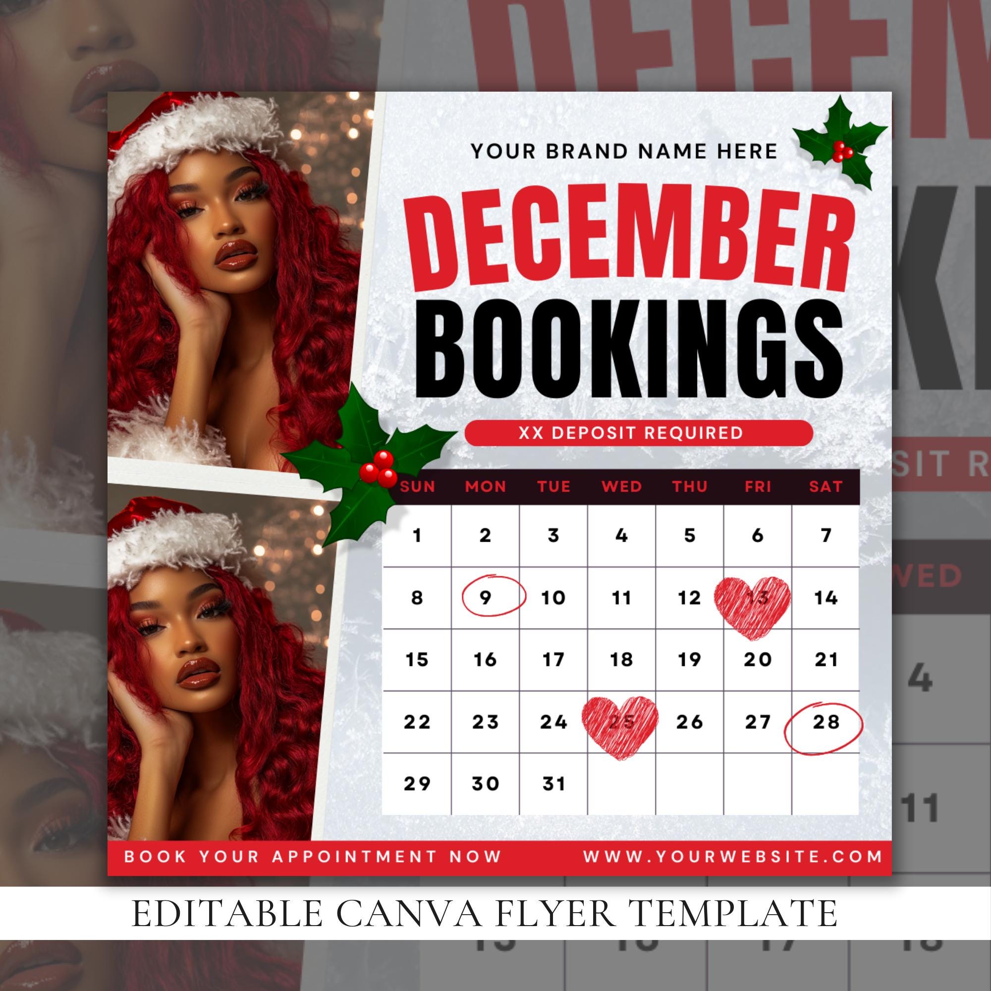 December Bookings Flyer, December Books Open, Winter Booking Flyer ...